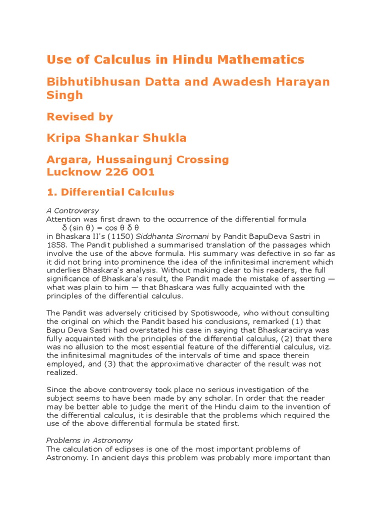 Use of Calculus in Hindu Mathematics | Trigonometric Functions | Sine