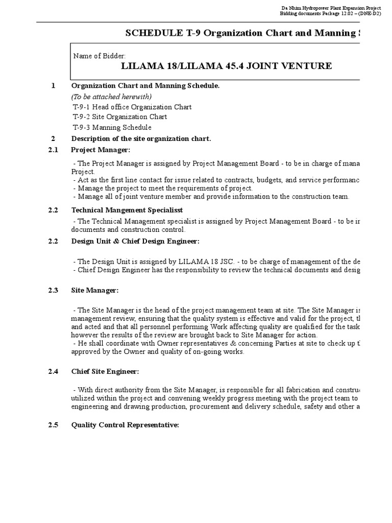 T-9-Organization Chart and Manning Schedule | PDF | Quality Assurance ...