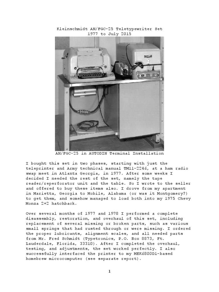 Kleinschmidt AN/FGC-25 Teletypewriter Set | PDF | Series And Parallel ...