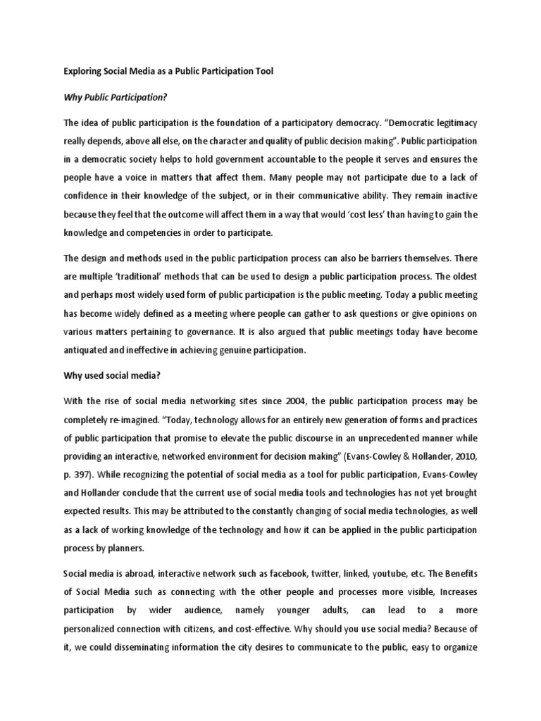 Exploring Social Media As A Public Participation Tool | PDF | Public ...