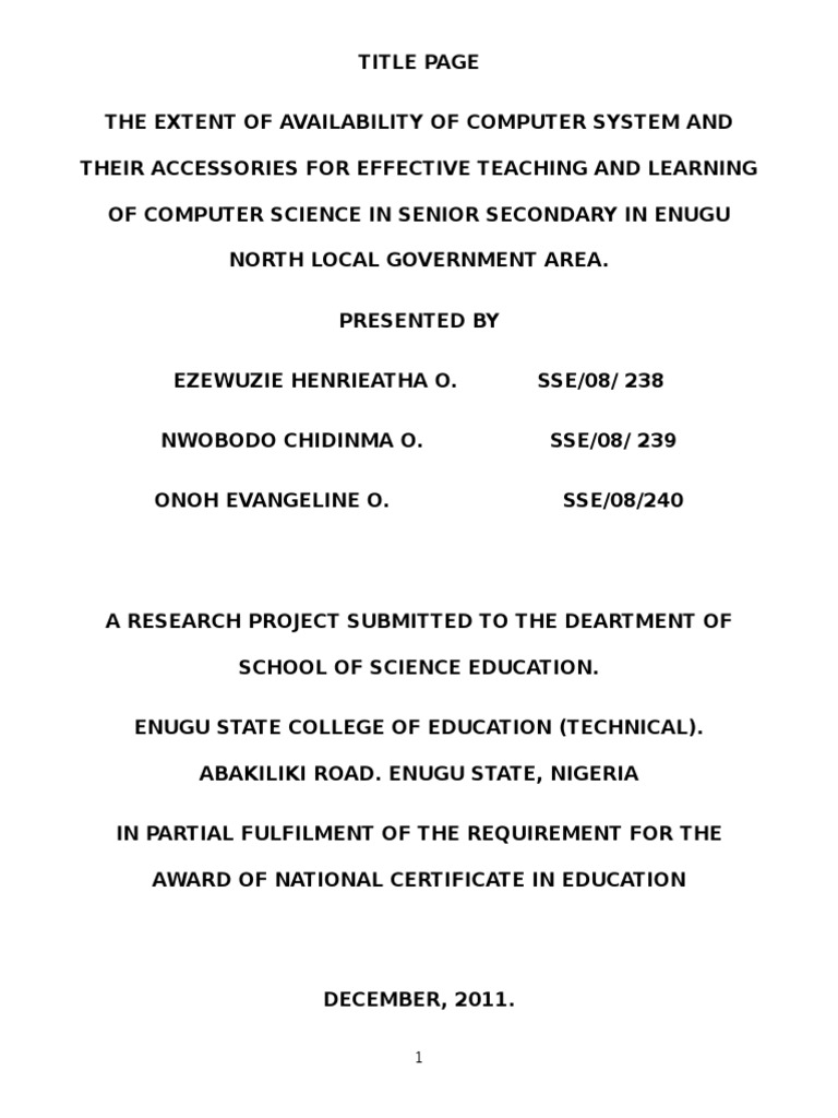 The Extent of Availability of Computer System and Their Accessories For ...