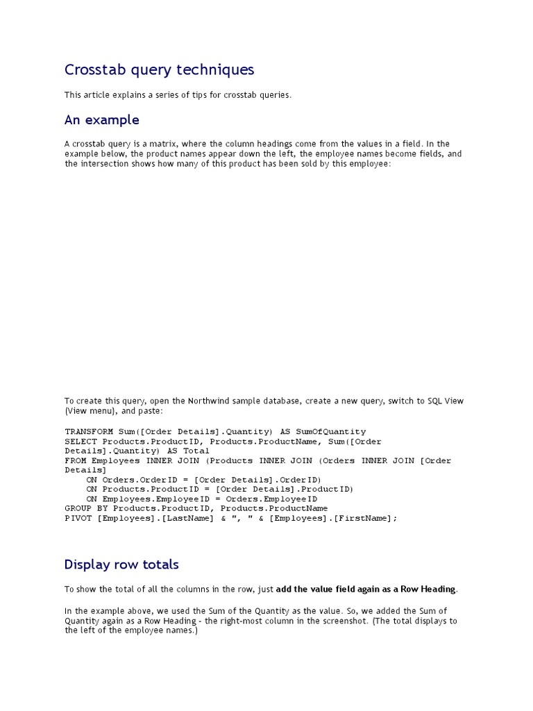 Techniques for Access Crosstab Queries | PDF | Parameter (Computer ...