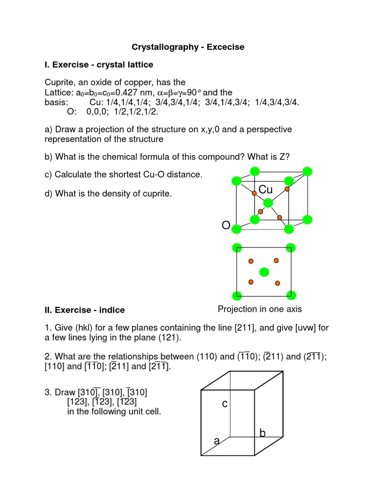 Crystallography Excecise | PDF | Crystal Structure | Mineralogy