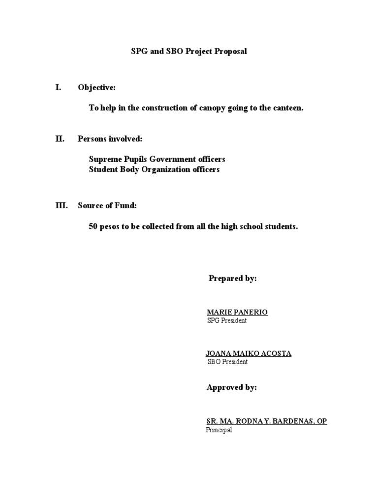 SPG and SBO Canopy Project Proposal | PDF