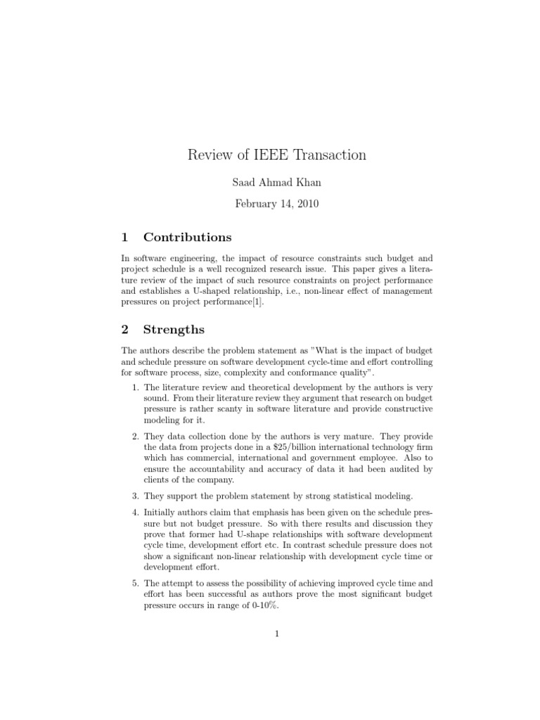 Review of IEEE Transaction | PDF | Software Development | Regression ...