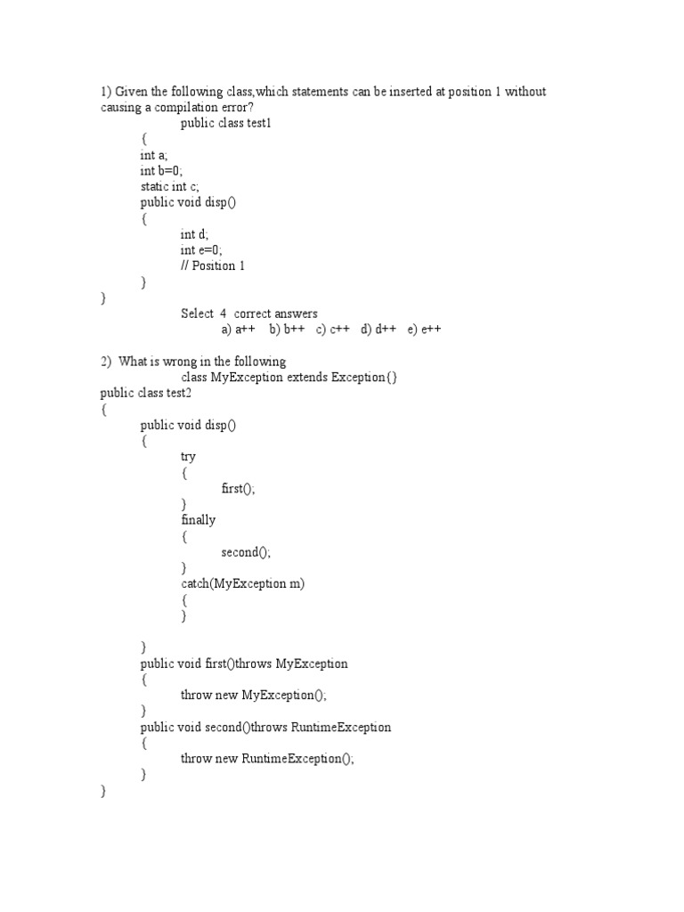 Core Java Theory Test | Download Free PDF | Method (Computer ...