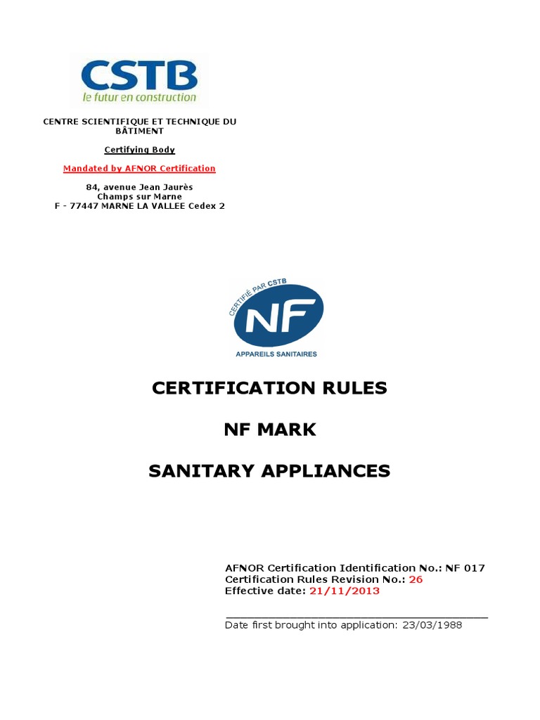 Reguli Certificare NF | PDF | Sink | Specification (Technical Standard)