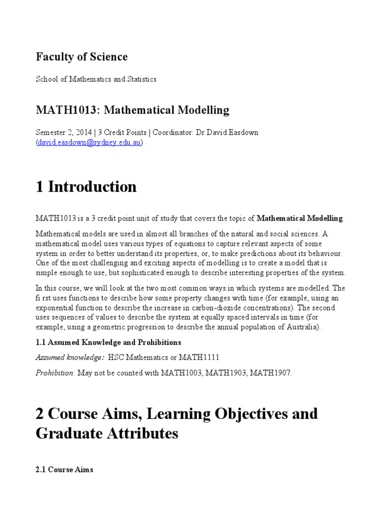 Mathematical Modelling (Math1013) Course Outline | PDF | Recurrence ...