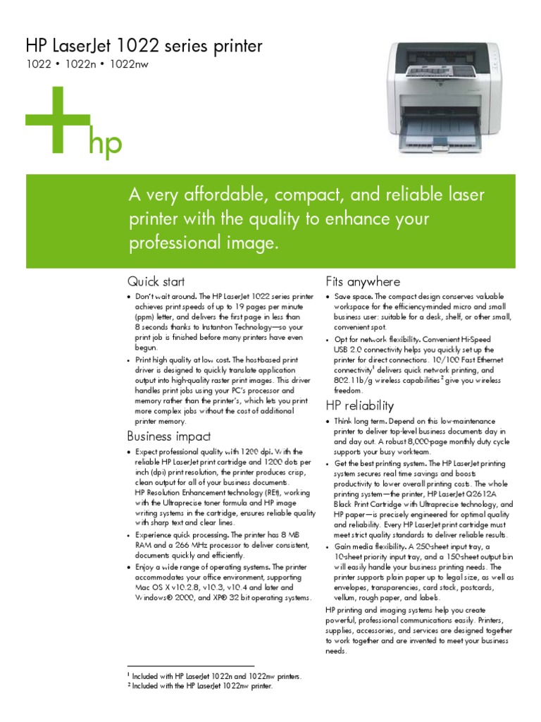 HP 1022 Printer Specifications | PDF | Printer (Computing) | Hewlett Packard