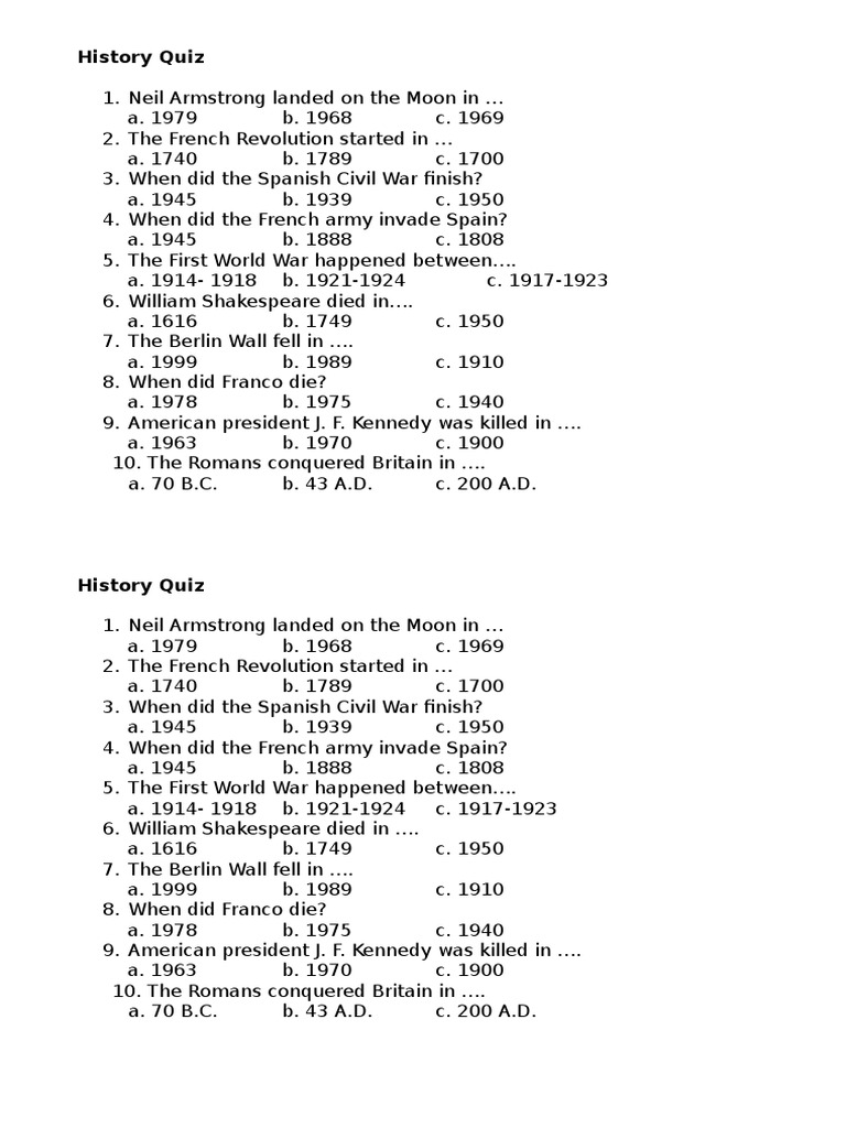 History Quiz | PDF | History