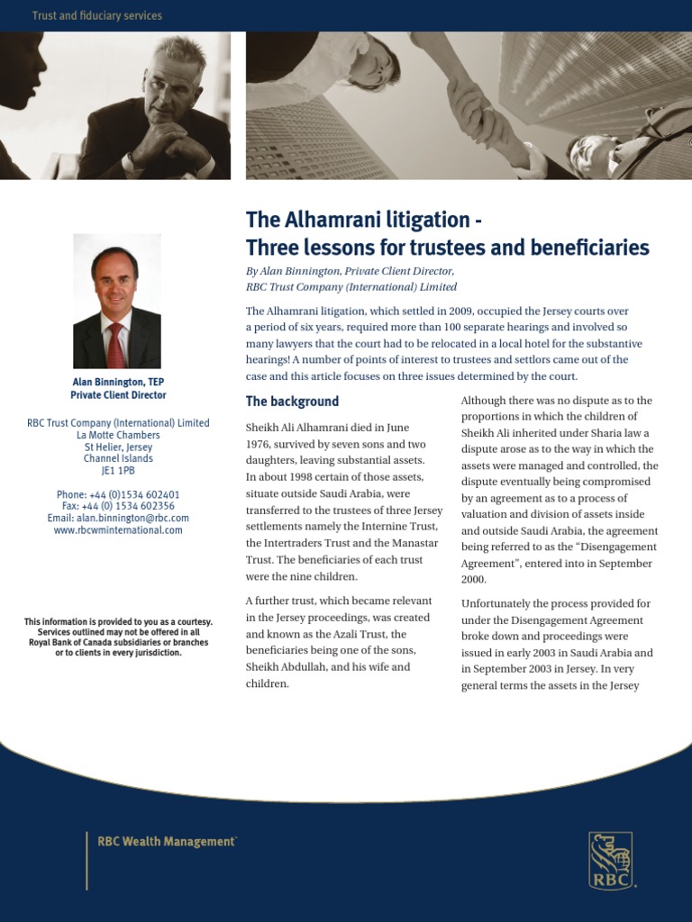 The Alhamrani Litigation - Alan Binnington | PDF | Trust Law | Trustee