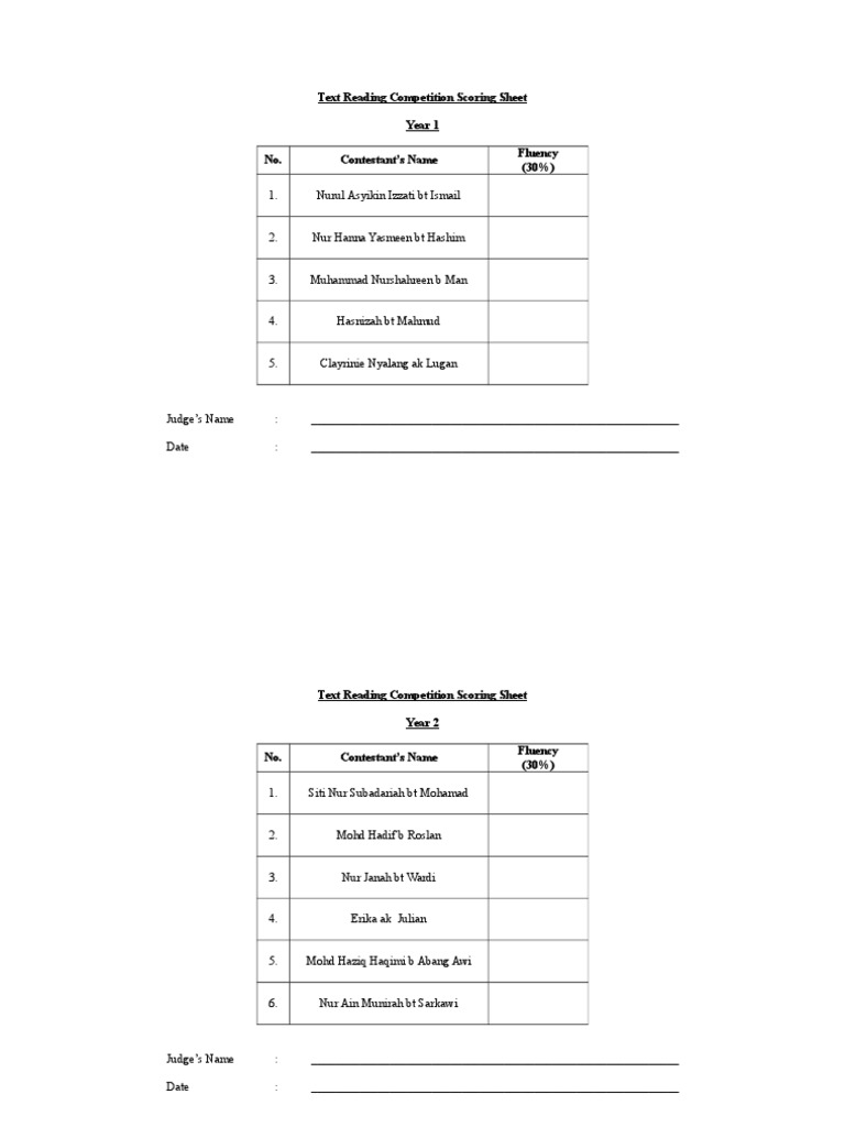 2023 Reading Competition Score Sheet | PDF