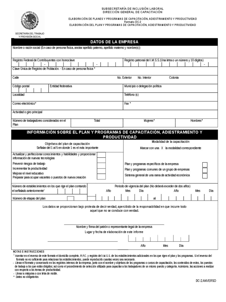 STPS Formato DC2 Capacitación | PDF