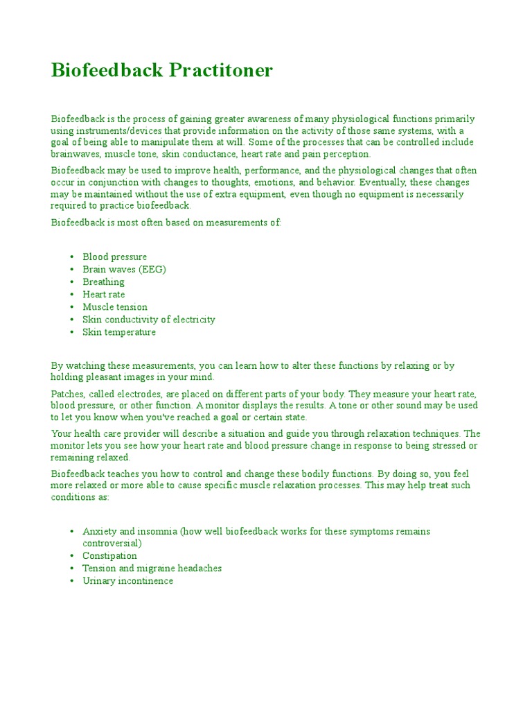 Biofeedback Techniques for Health Improvement | PDF