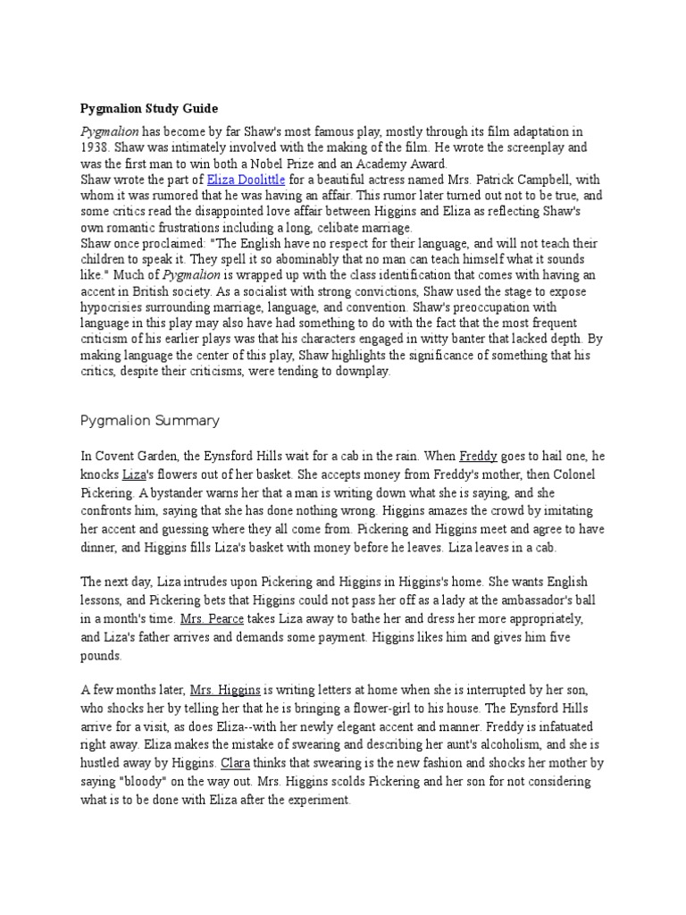 Pygmalion Study Guide | PDF | Pygmalion (Play)