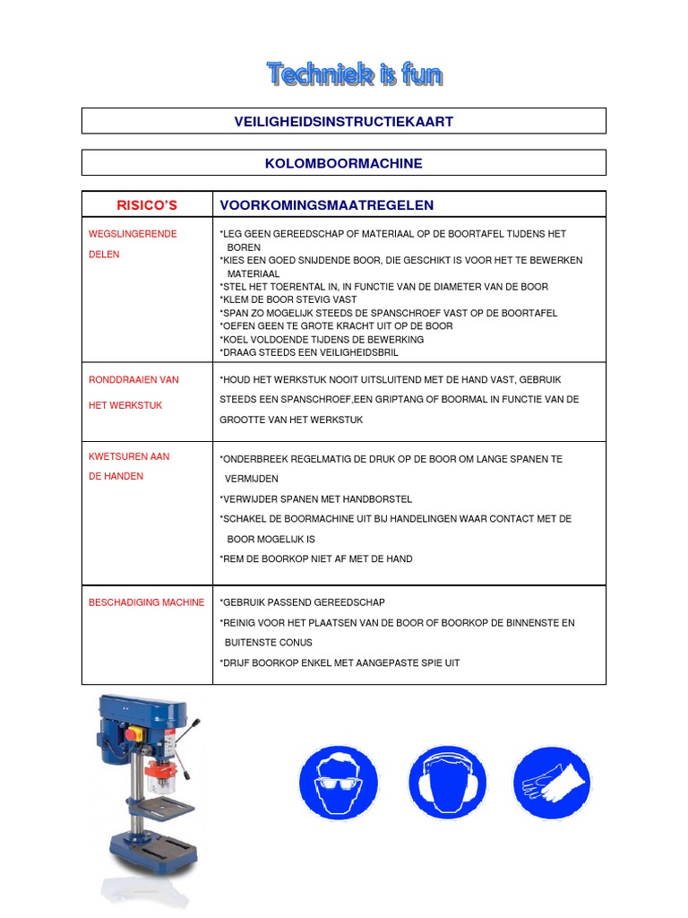 Veiligheidsinstructiekaart Kolomboormachine | PDF