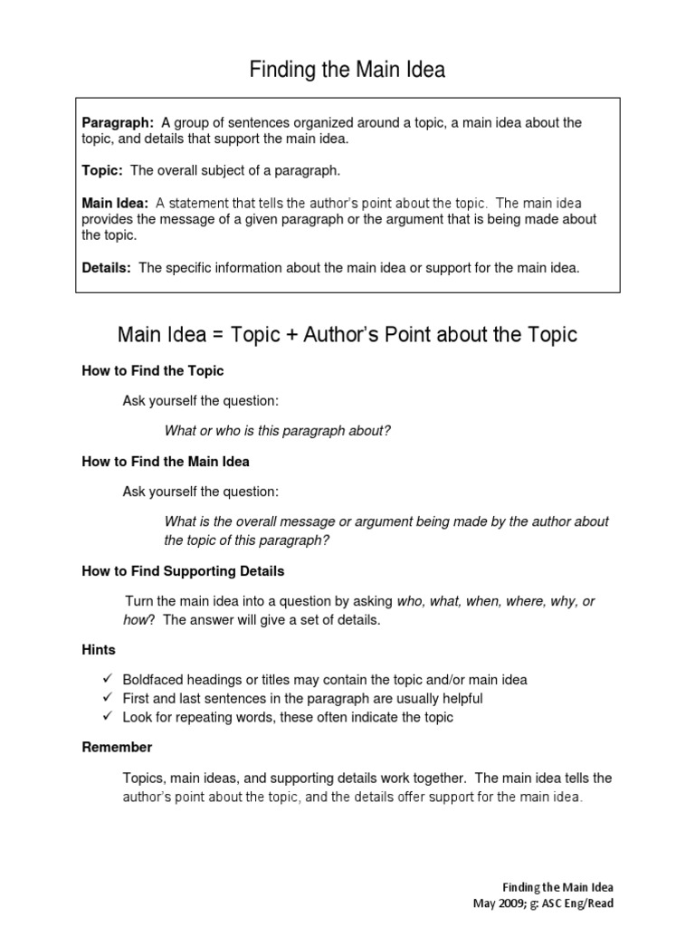 Finding The Main Idea | PDF | Rosa Parks | Paragraph
