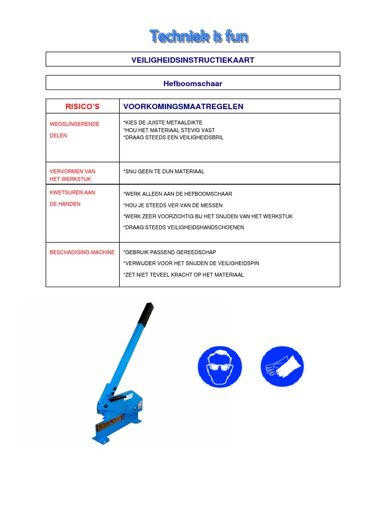 Veiligheidsinstructiekaart Hefboomplaatschaar | PDF