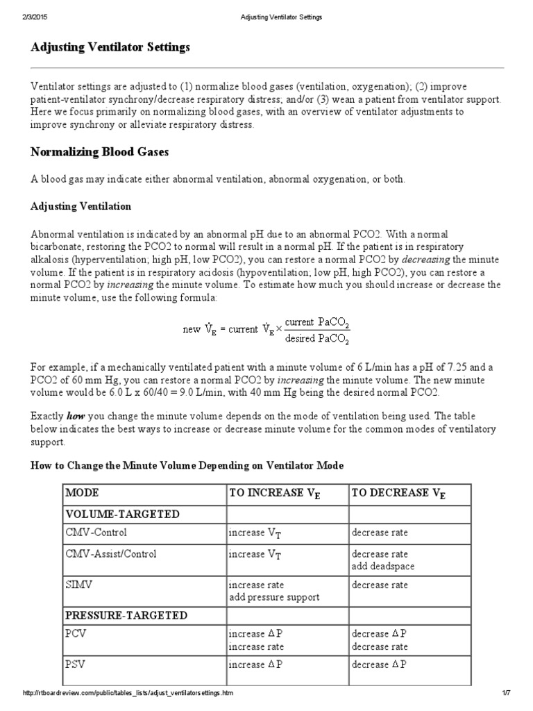 Adjusting Ventilator Settings | PDF | Respiratory System | Respiration