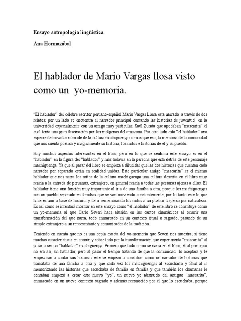 El Hablador de Mario Vargas Llosa Visto Como Un Yo | PDF | Chamanismo ...