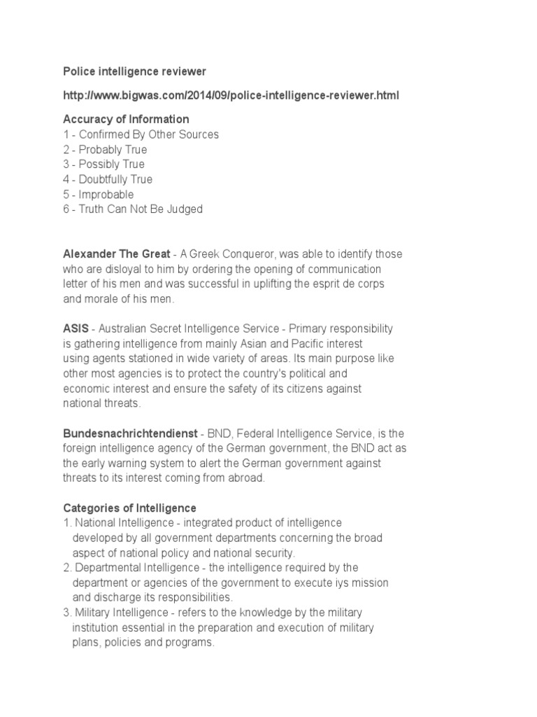 Police Intelligence Reviewer | Counterintelligence | Espionage