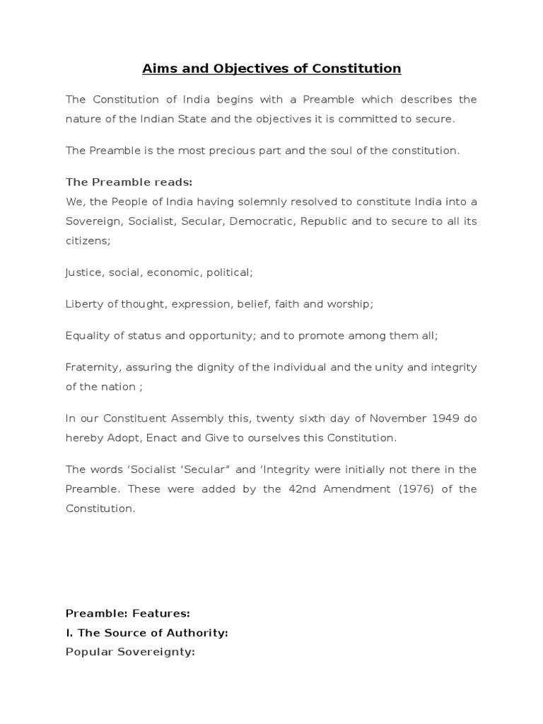 Objectives of the Indian Constitution | PDF | Political Theories ...