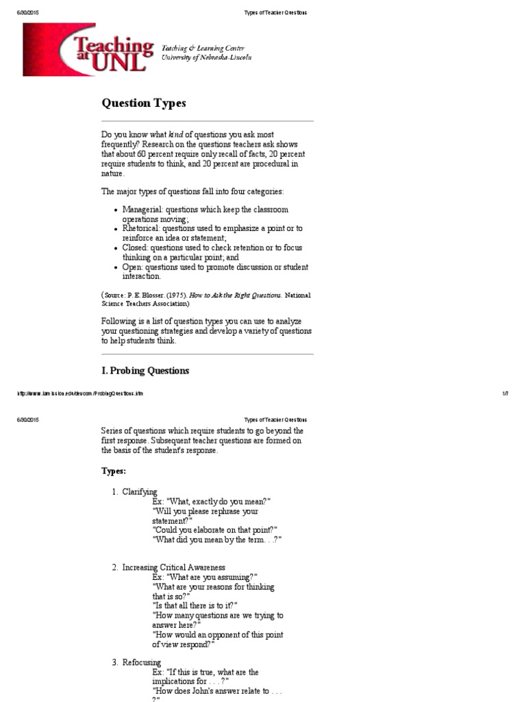 Types of Teacher Questions Explained | PDF | Inductive Reasoning | Concept