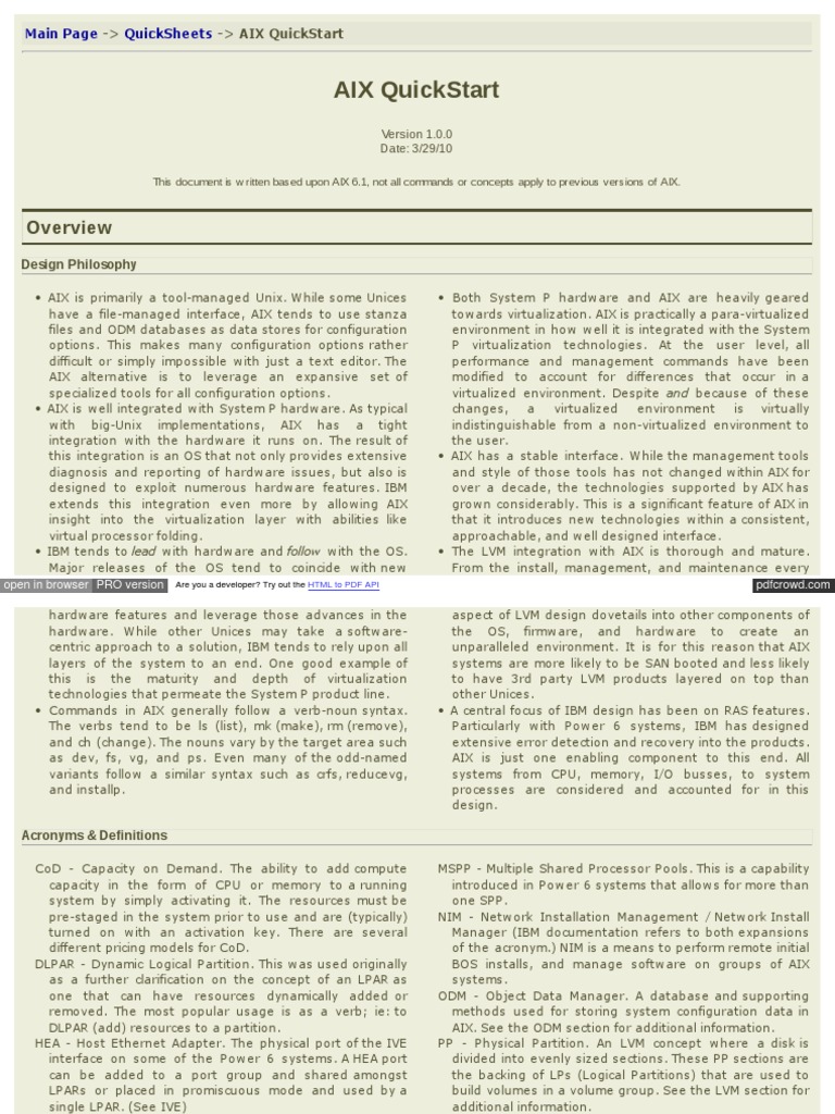 Quicksheet Aix Quickstart HTML PDF | PDF | File System | Operating System