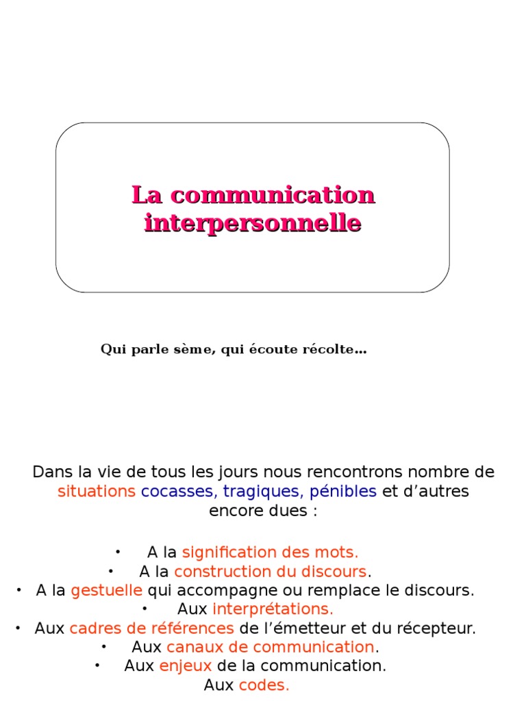 Communication Interpersonnelle | PDF | Communication non verbale | la communication