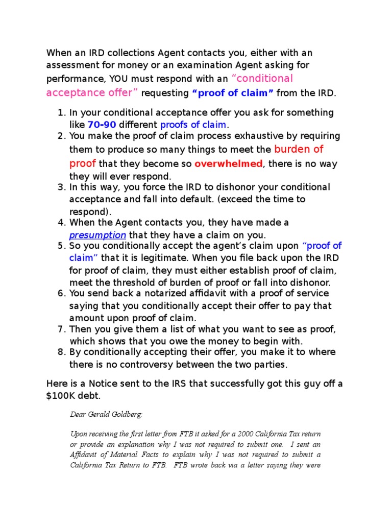 Request Proof of Claim When IRD Make Contact | Download Free PDF | Tax ...