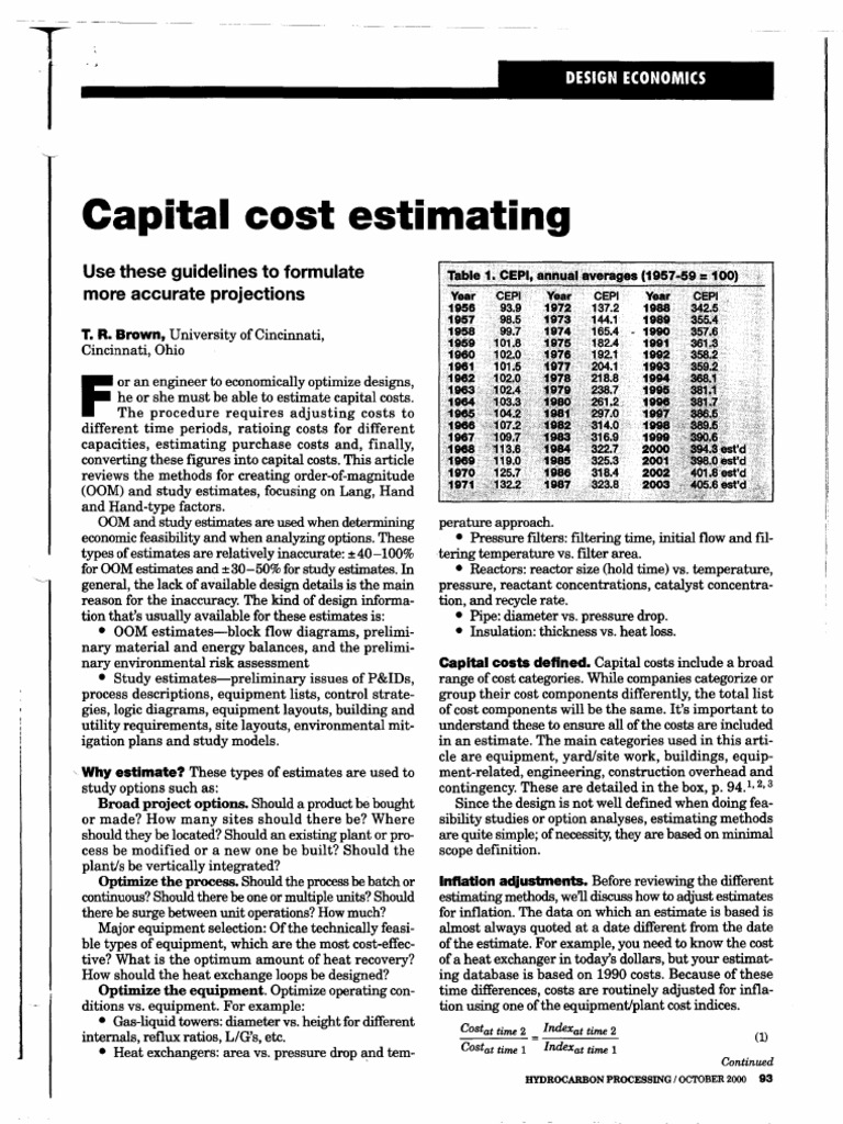 Capital Cost Estimating | PDF