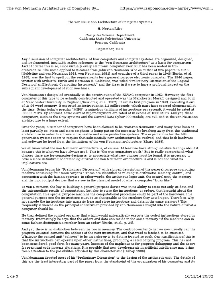 Von Neumann Architecture of Computer Systems | PDF | Computer Data Storage | Central Processing Unit
