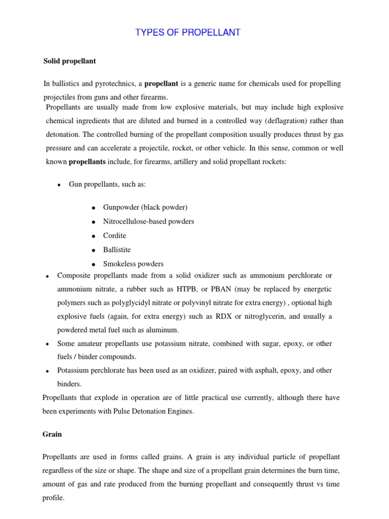 Types of Propellant | PDF | Propellant | Rocket Propellant