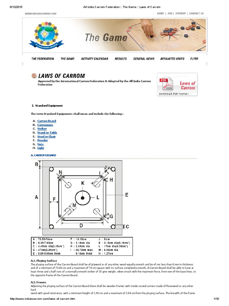 Laws of Carrom: Official Guidelines | PDF | Referee | Chair