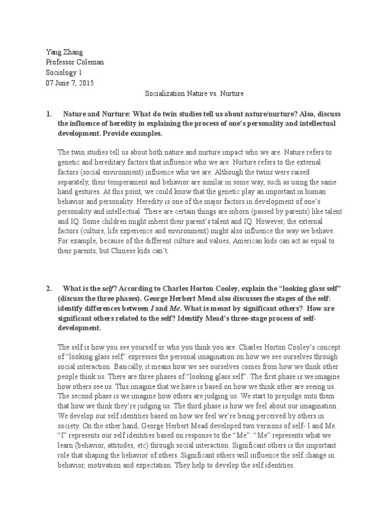 Nature vs. Nurture in Socialization | PDF | Nature Versus Nurture ...