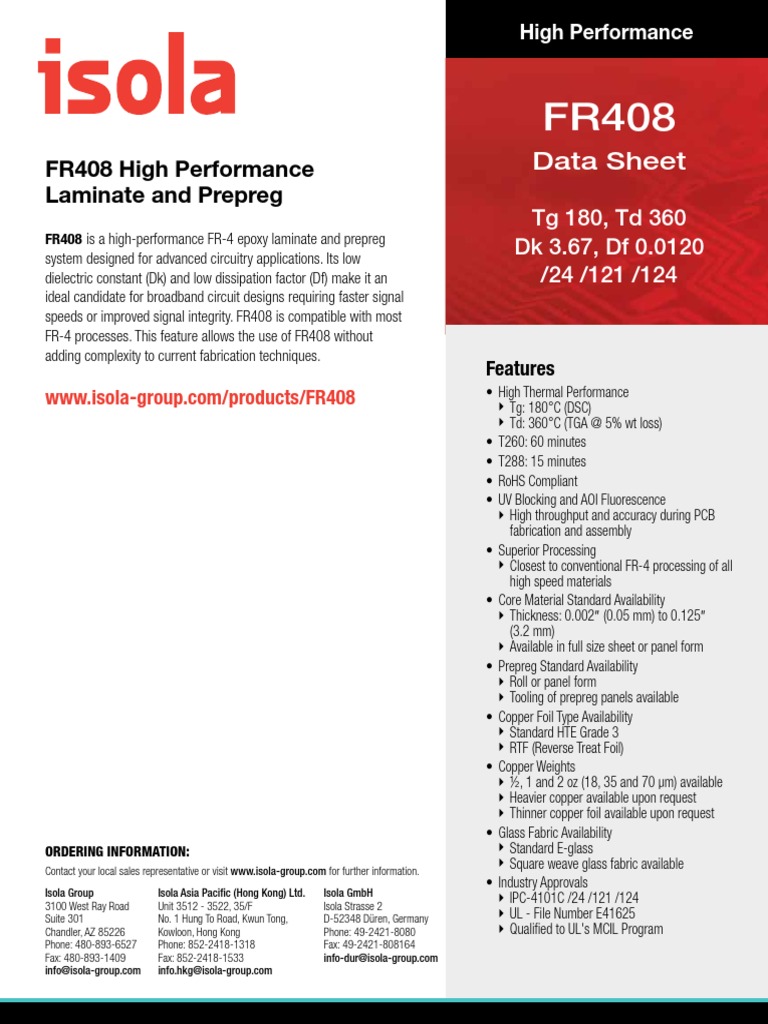 FR408 High Performance Laminate and Prepreg Data Sheet | PDF | Printed ...