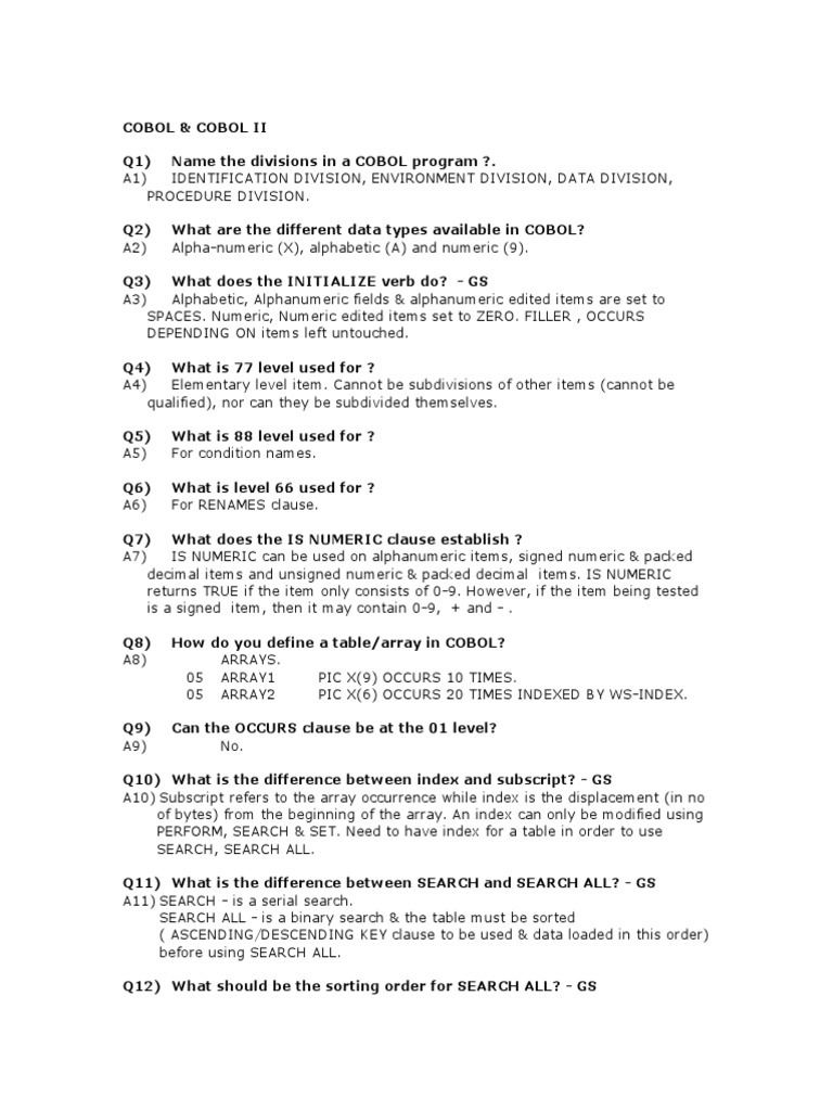 Interview Qa Cobol | PDF | Binary Coded Decimal | Library (Computing)