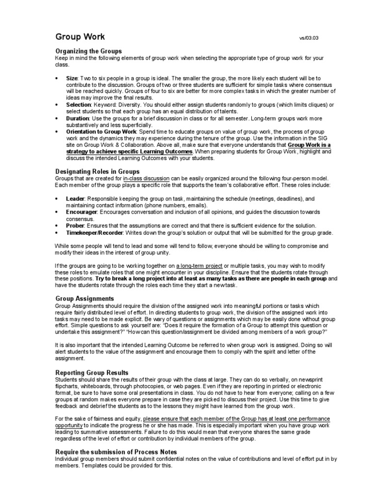 Group Work: Organizing The Groups | Download Free PDF | Consensus ...