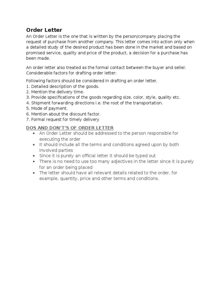 Order Letter: Dos and Don'T'S of Order Letter | PDF