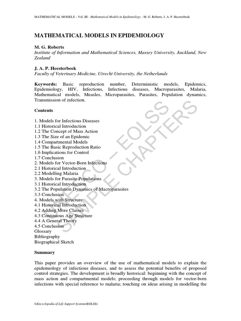 Unesco - Eolss Sample Chapters: Mathematical Models in Epidemiology | PDF | Infection ...
