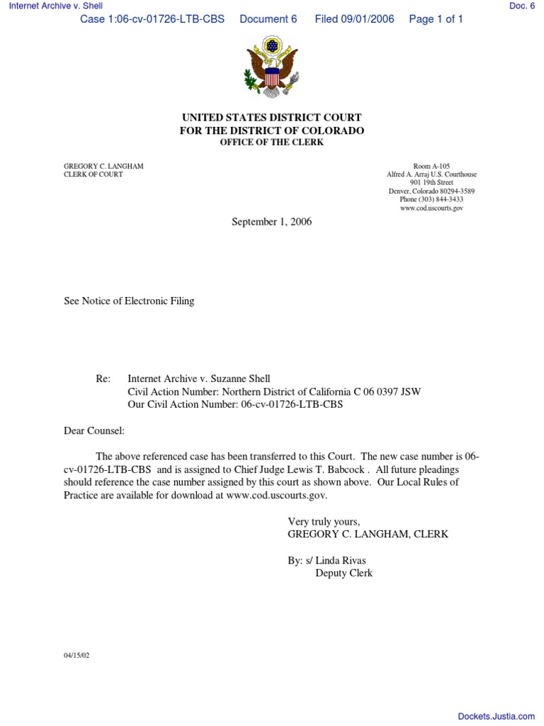 Court Case Transfer: Internet Archive v. Shell | PDF