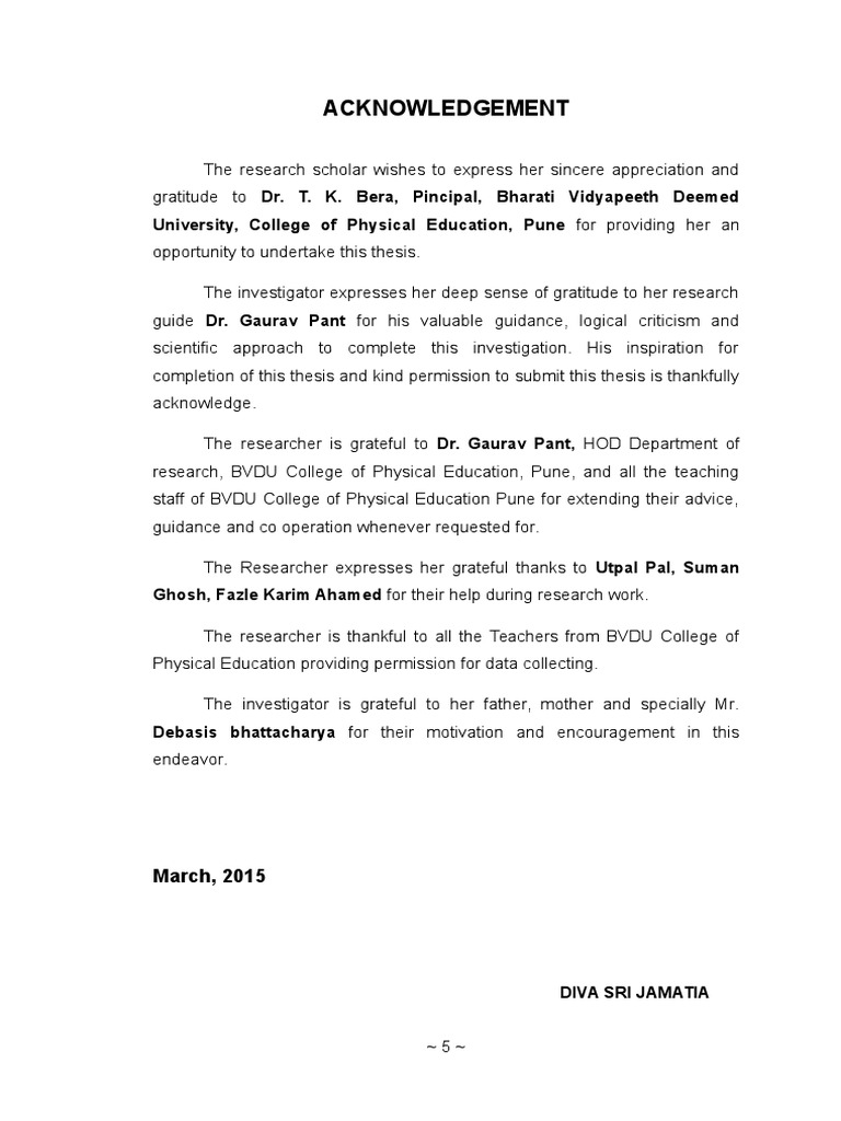 Acknowledgement: University, College of Physical Education, Pune For ...