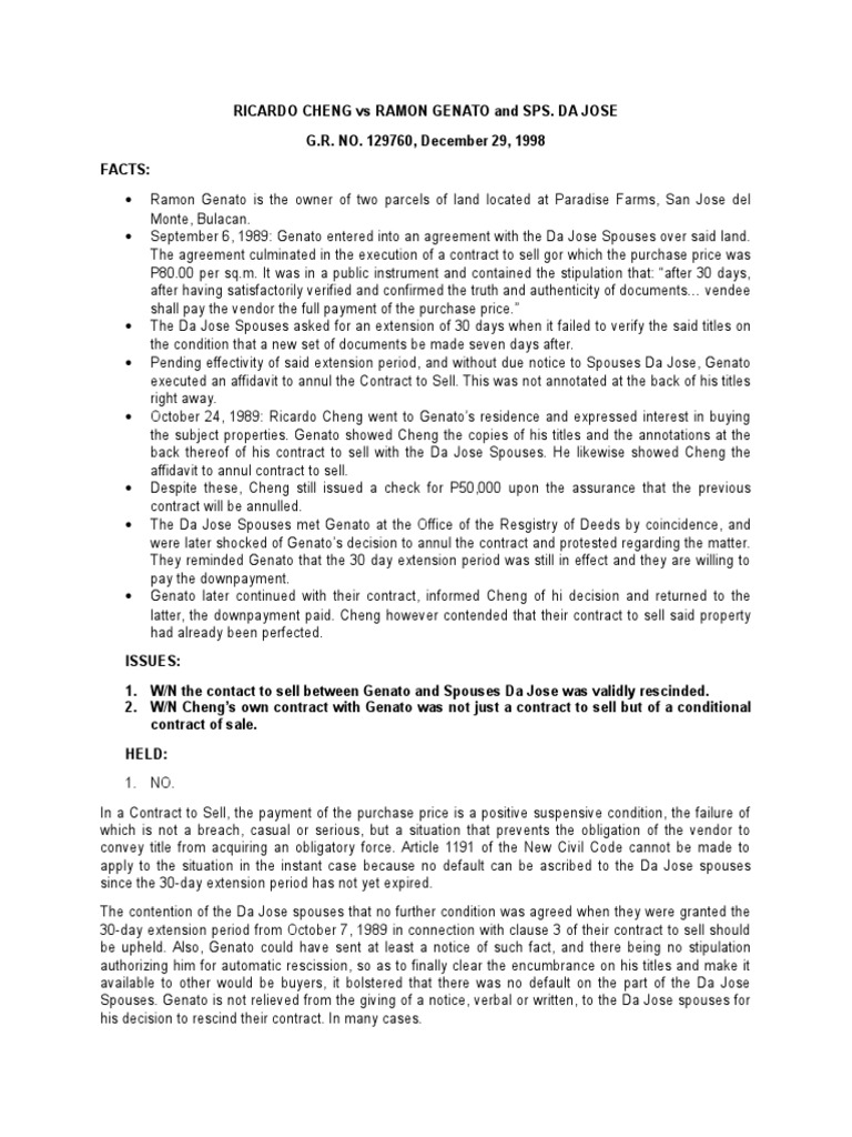 Cheng Vs Genato | PDF | Rescission | Contract Law