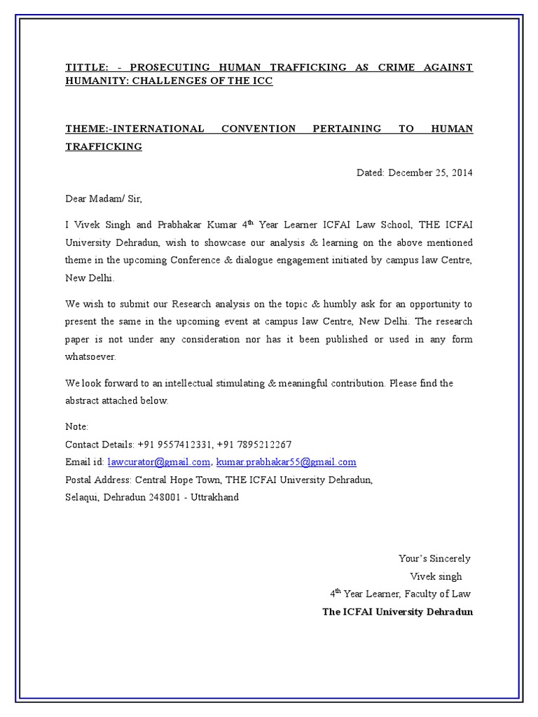 Cover Letter and Abstract 1 | PDF | International Criminal Court ...