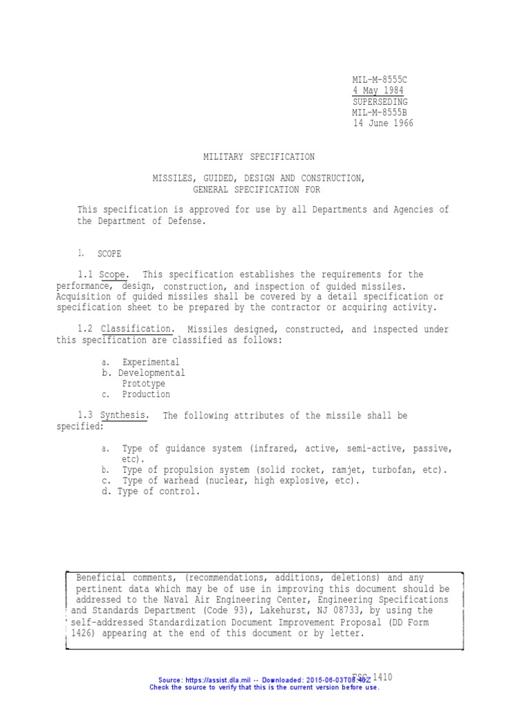 Military Specification for Guided Missiles | PDF | Specification ...