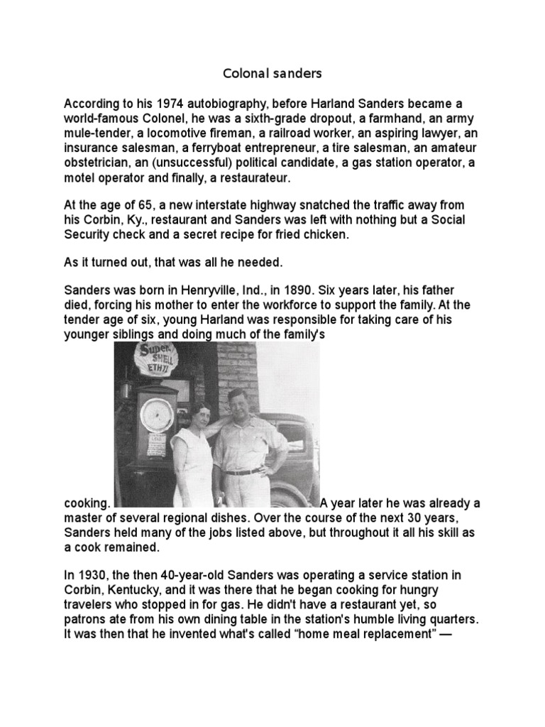 Colonal Sanders | PDF | Restaurant And Catering | Foods