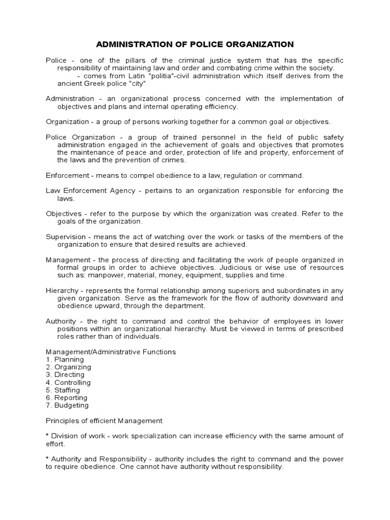 Administration of Police Organization | PDF | Hierarchy | Police