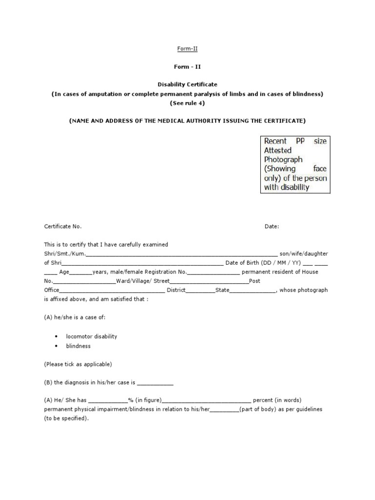 Disability Certificate Formats and Guidelines | PDF | Visual Impairment ...