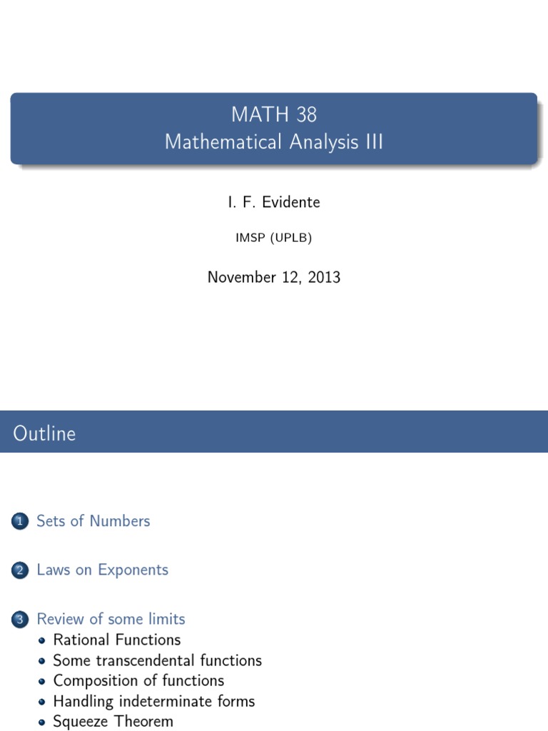 Math 38 Mathematical Analysis III: I. F. Evidente | PDF | Pi ...