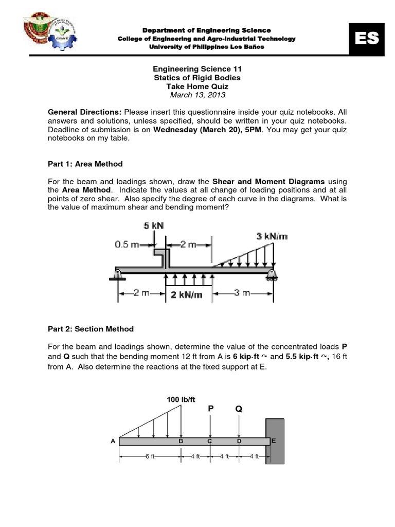 Engineering Science Statics Quiz 2013 | PDF